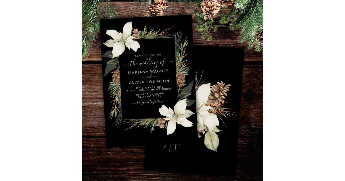 Winter Black and White Elegant Script Wedding Invitation | Zazzle