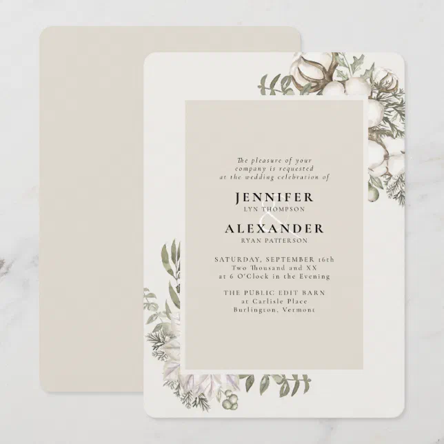 Winter Greenery Floral Ivory Cream Wedding Invitation | Zazzle