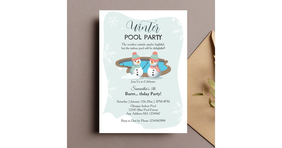 Winter Pool Birthday Party Invitation | Zazzle