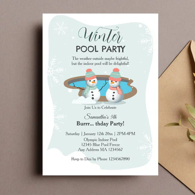 Winter Pool Birthday Party Invitation | Zazzle