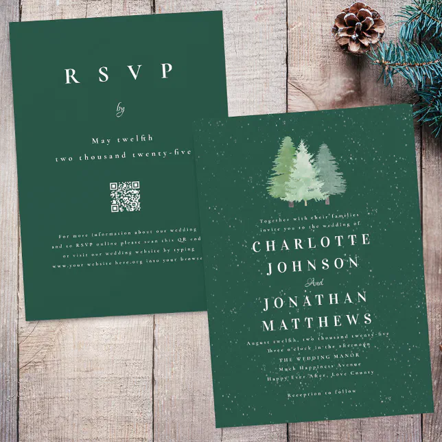 Winter Snow Woodland Watercolor Wedding QR Code Invitation | Zazzle