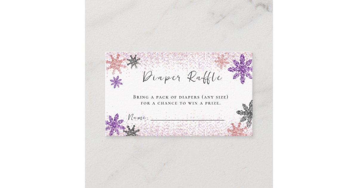 Winter Snowflake Diaper Raffle Baby Shower Glitter Enclosure Card | Zazzle