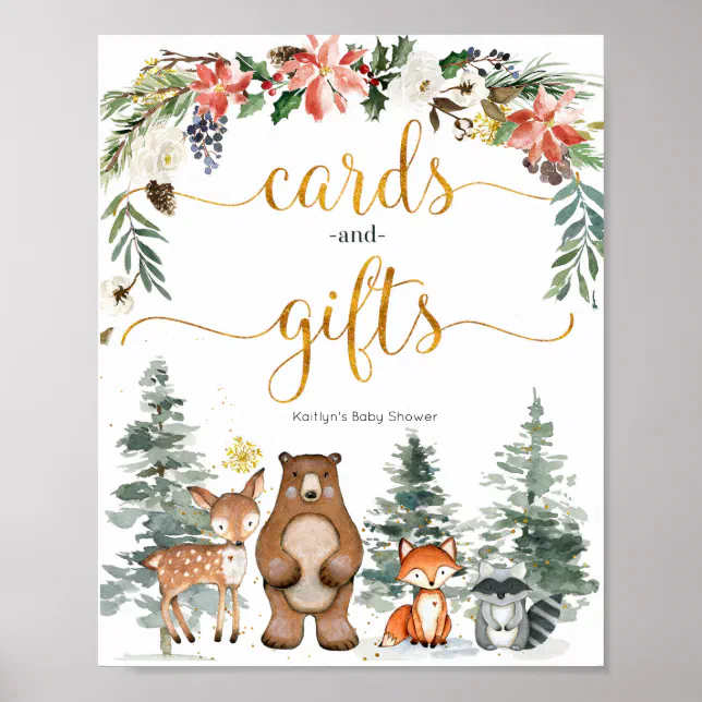 Winter Woodland Forest Baby Shower Cards and Gifts Poster | Zazzle