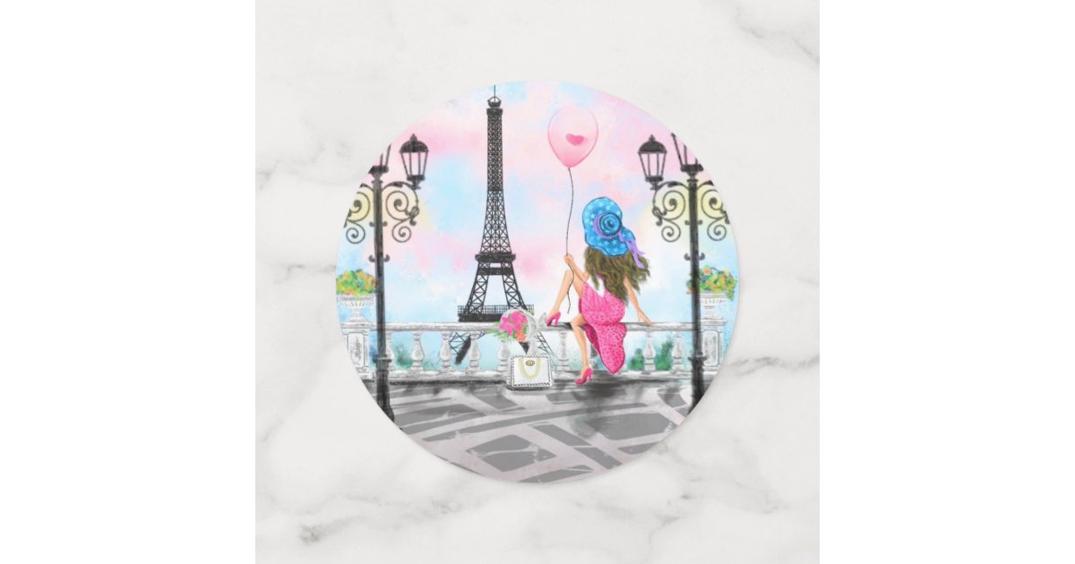 Woman with Balloon in Paris Confetti Eiffel Tower | Zazzle