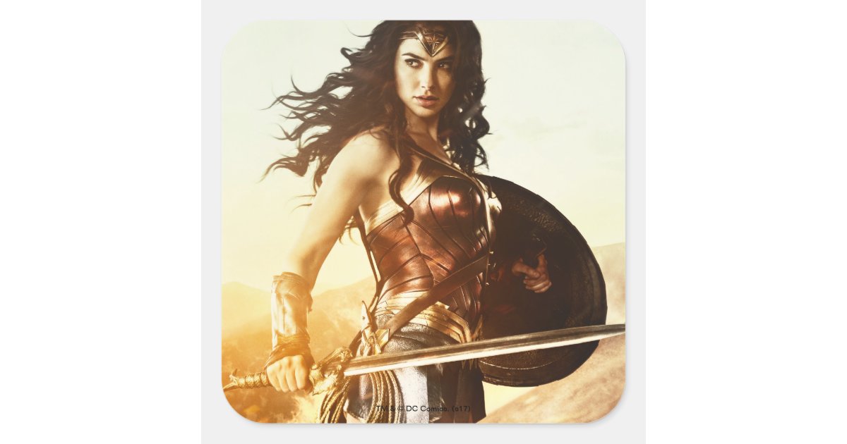 Wonder Woman At Sunset Square Sticker | Zazzle