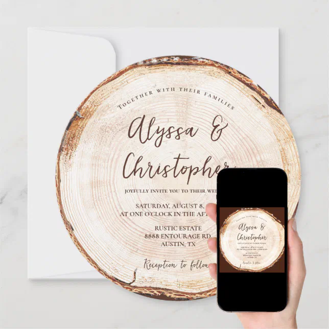 Wood Cut Grain Custom Rustic Wedding Invitation | Zazzle