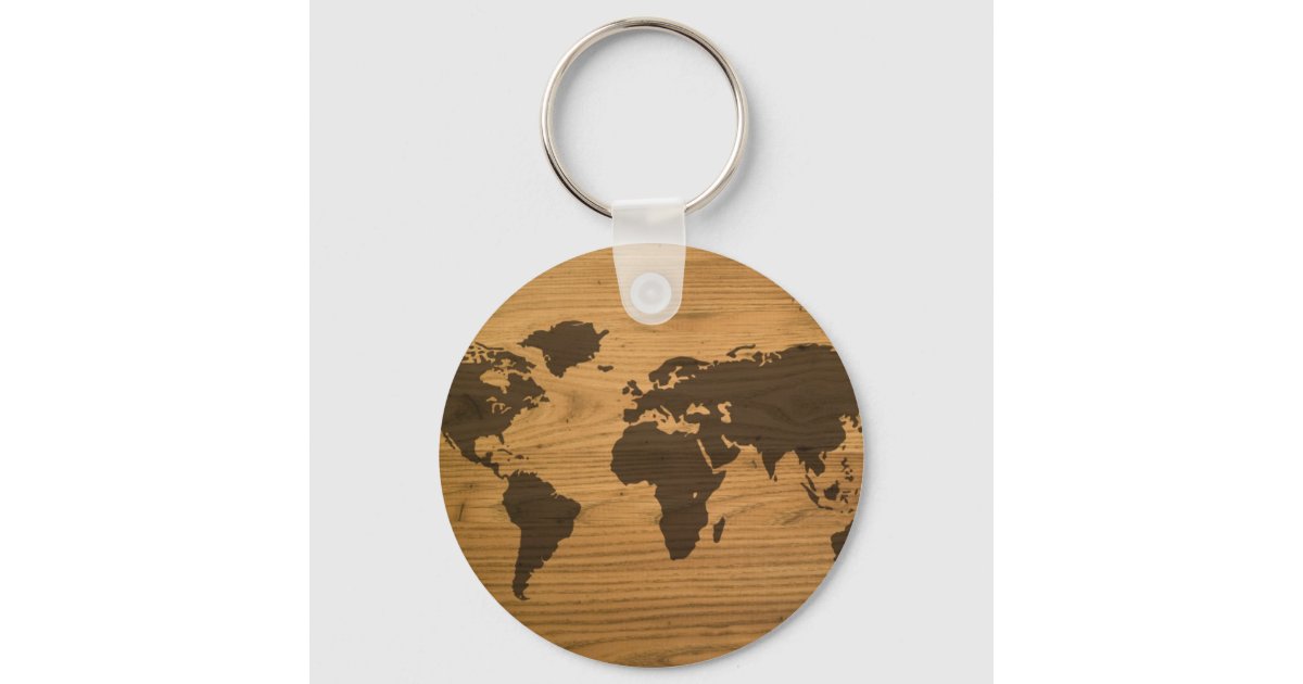 Wood Grain World Map Key Ring | Zazzle