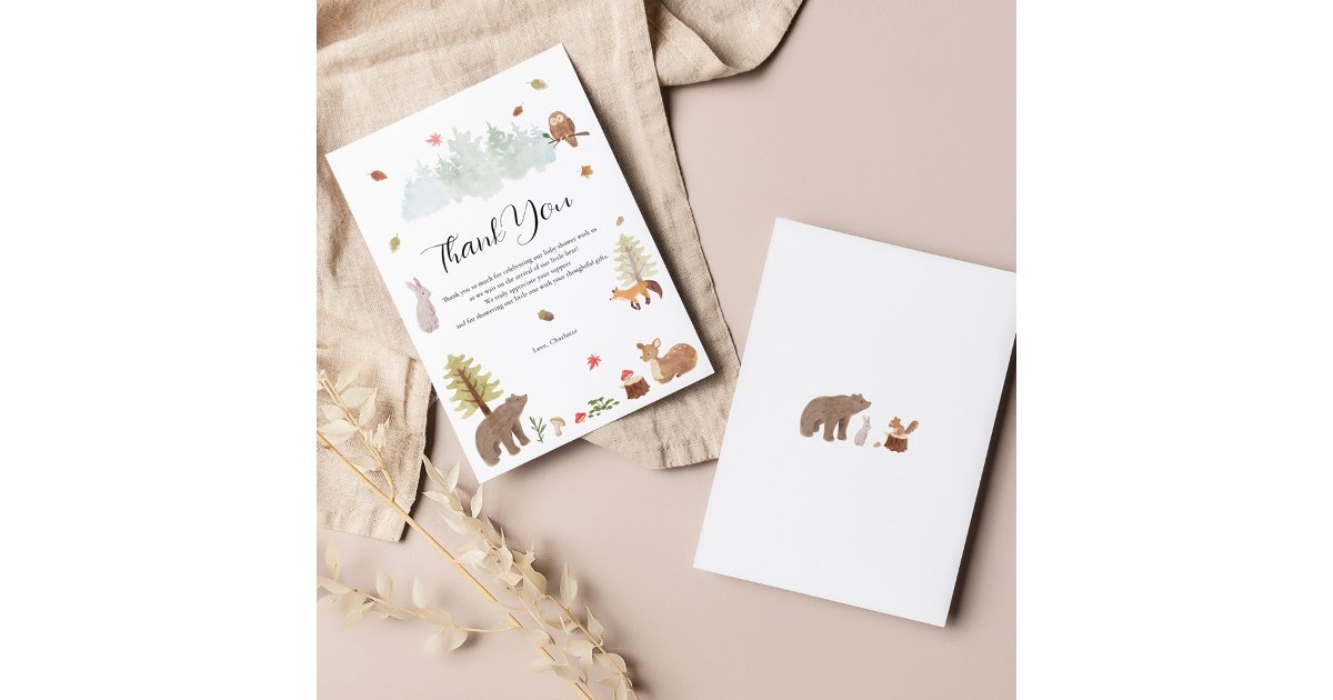 Woodland Animals Fall Baby Shower Thank You Card | Zazzle