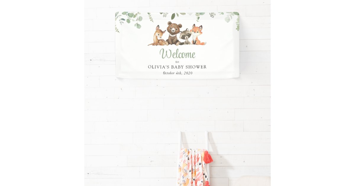 Woodland Animals, Forest, Baby Shower Welcome Banner | Zazzle