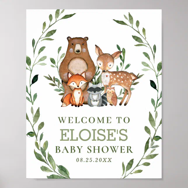 Woodland Animals Greenery Forest Welcome Sign | Zazzle