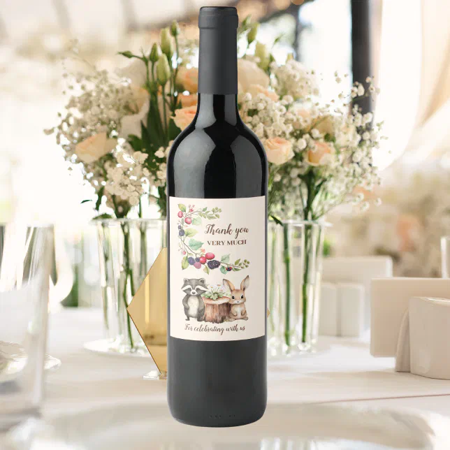 Woodland Forest Animals Baby Shower Wine Label | Zazzle