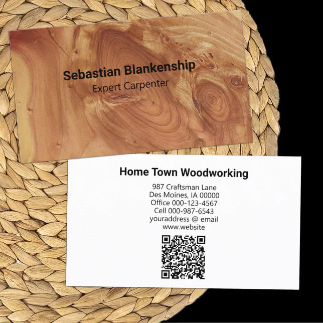 Woodworking Craftsman Wood Texture QR Code Business Card | Zazzle