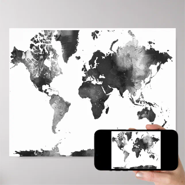 WORLD MAP BLACK and WHITE Poster | Zazzle