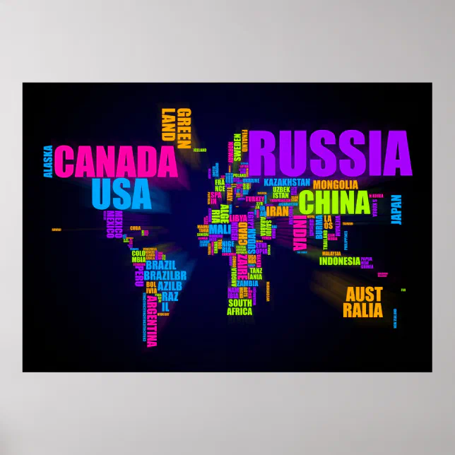 World Map in Words Poster | Zazzle
