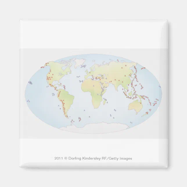 World map showing sites of volcanic activity magnet | Zazzle