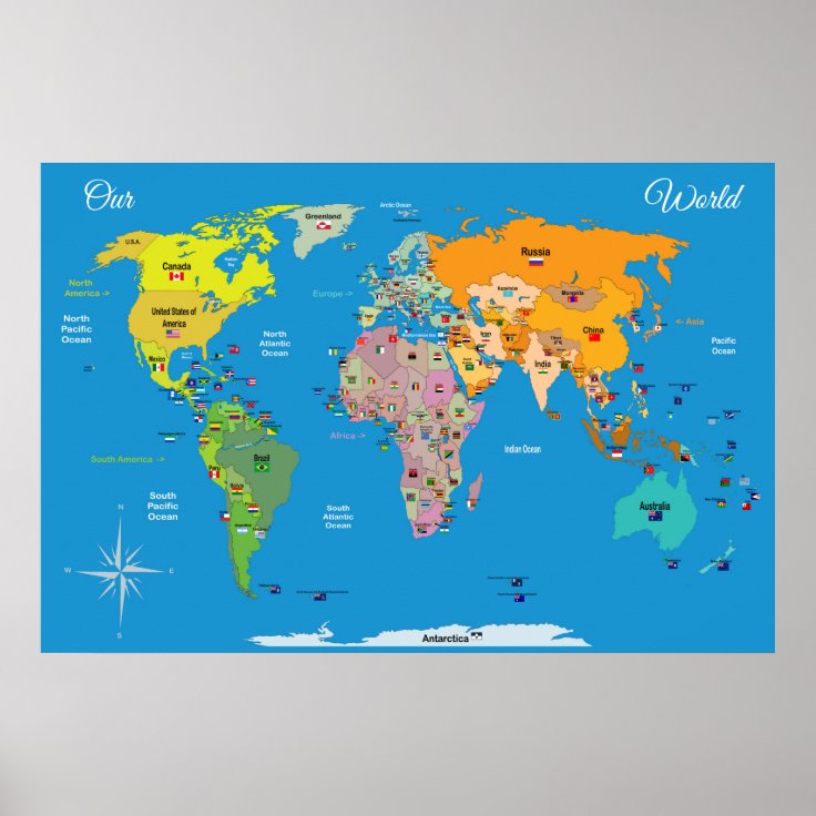 World Map with Flags Poster | Zazzle