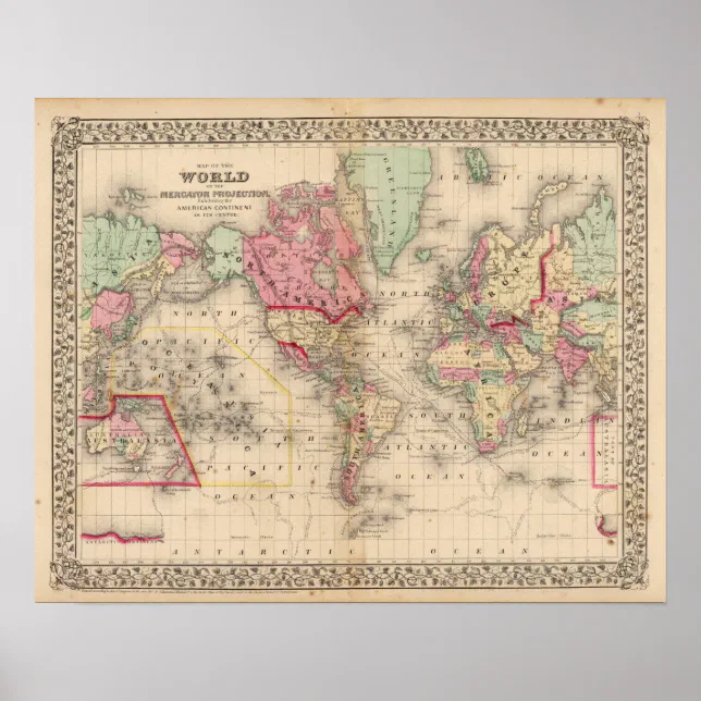 World Mercator proj Map by Mitchell Poster | Zazzle