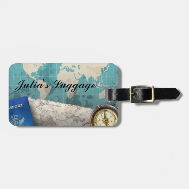 World Travel Papers, maps & Compass Luggage Tag | Zazzle