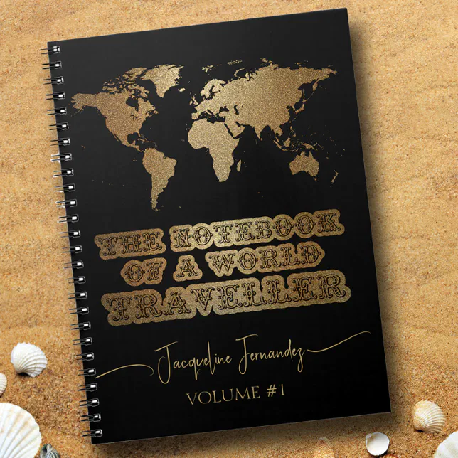 World Traveller Gold Glitter Adventure World Map Notebook | Zazzle