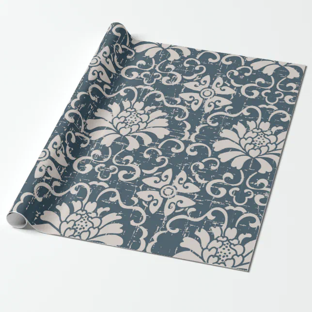 Worn out antique seamless background botanic spira wrapping paper | Zazzle