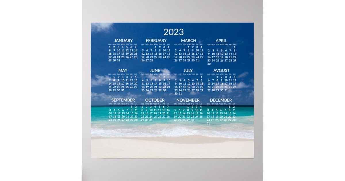Yearly Beach Calendar 2023 With Photo Poster | Zazzle