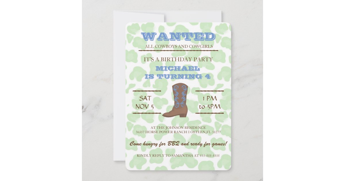 YEEHAW! Blue Cowboy Birthday Party Invitation | Zazzle