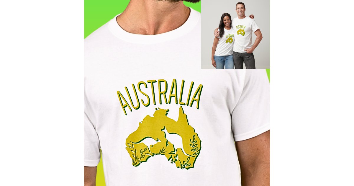Yellow Green Australia Map with Kangaroos on Light T-Shirt | Zazzle