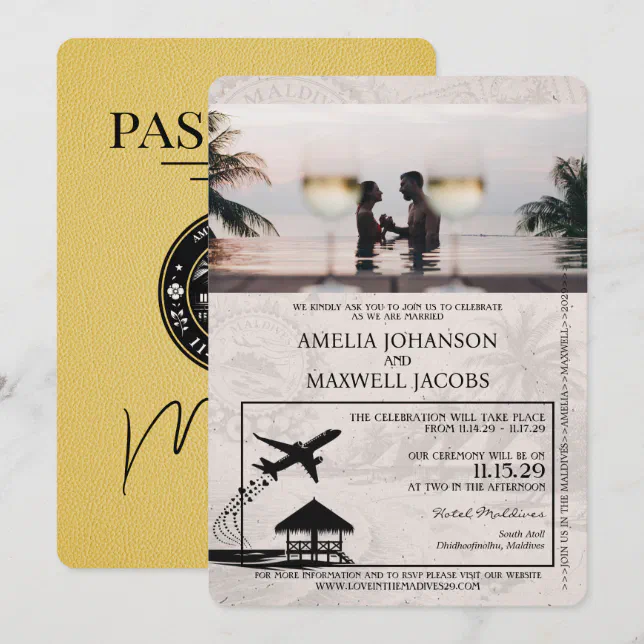 Yellow Maldives Passport Wedding Invitation | Zazzle
