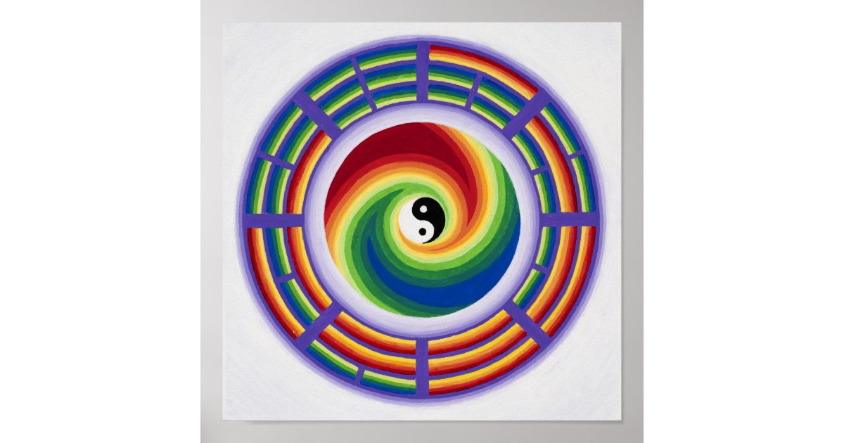 Yin Yang and I Ching in a mandala in full colour Poster | Zazzle