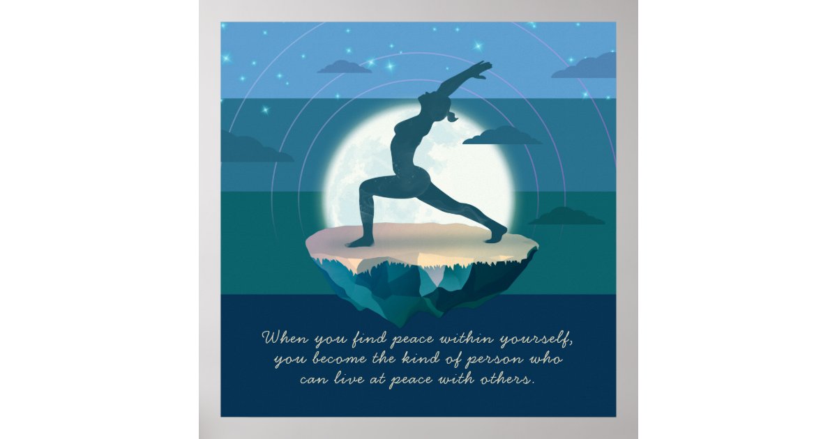 Yoga Moon Salutation Pose Flying Island Star Quote Poster | Zazzle