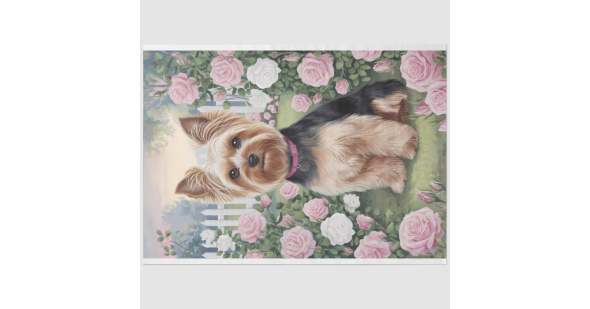 Yorkshire Terrier Rose Garden Painting Decoupage Tissue Paper | Zazzle