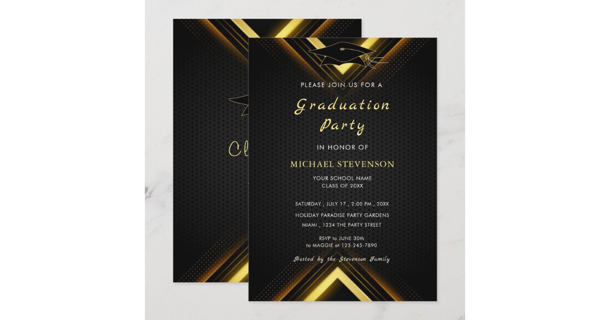 Your Black and Gold Graduation Invitation Template | Zazzle