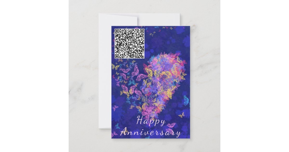 Your QR Code Wish Anniversary Card Butterfly Heart | Zazzle