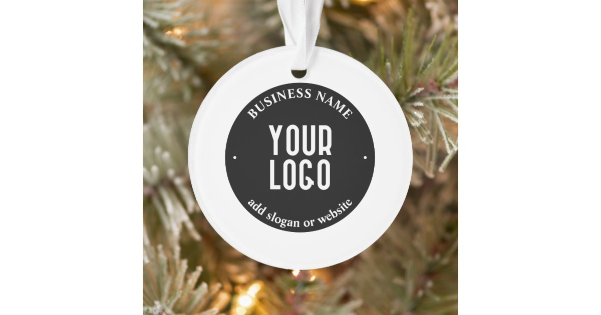Your Text & Uploaded Logo | Editable Black & White Ornament | Zazzle