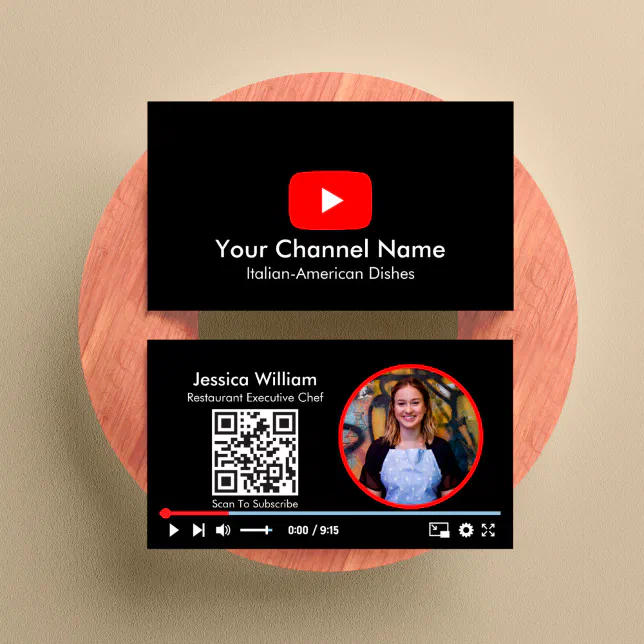 Youtube Vlogger Channel With QR Code Black Business Card | Zazzle