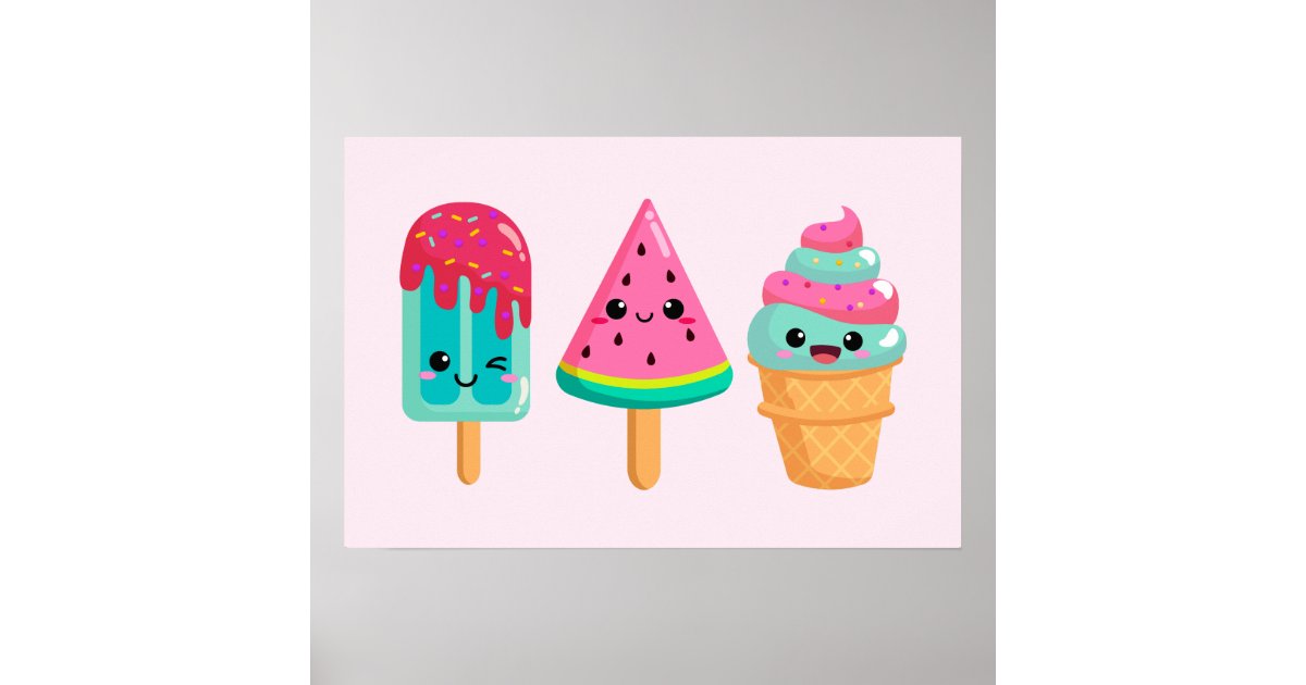 Yummy Ice Cream Trio Summer Vibe Poster | Zazzle