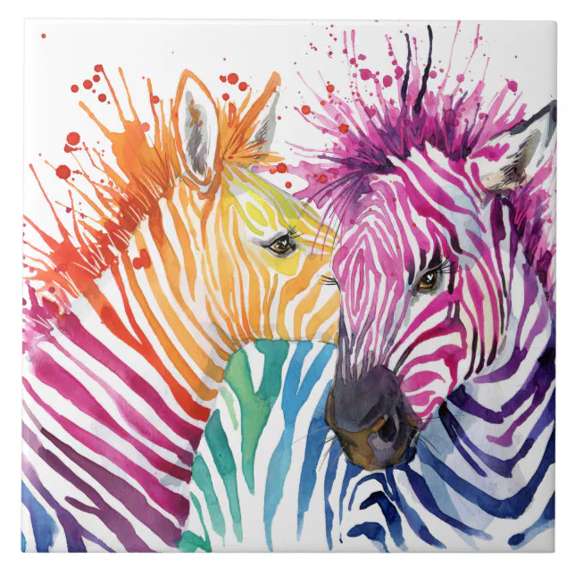 Zebra Rainbow Ceramic Tile | Zazzle