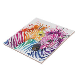 Zebra Rainbow Ceramic Tile | Zazzle